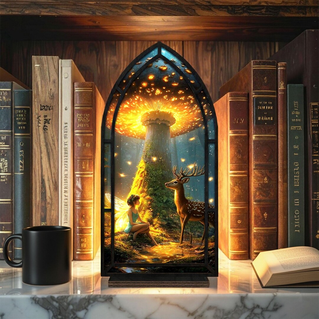 Enchanted Forest Fairy Book Nook | Luminous Deer & Mushroom Decor - Etsy