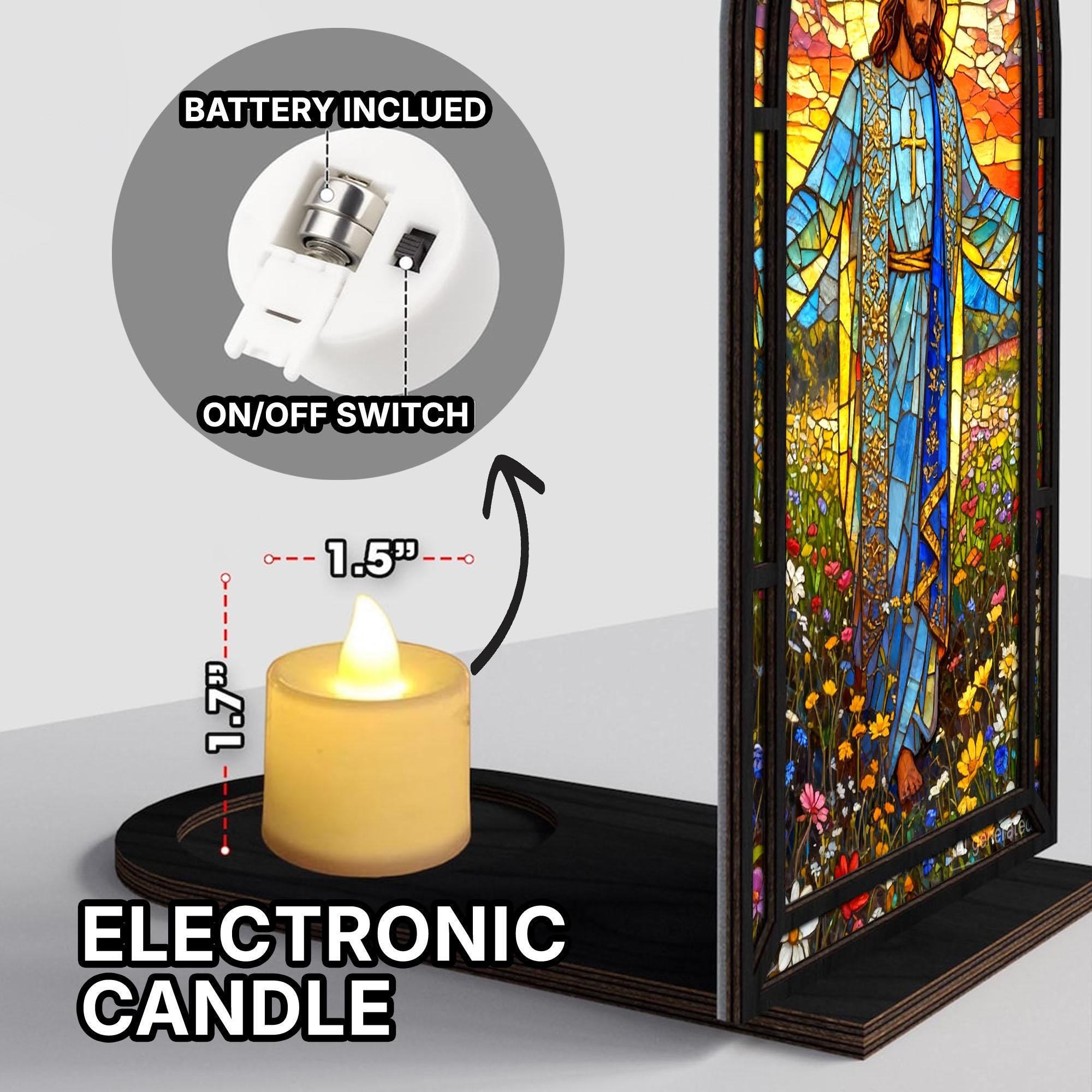 Jesus Stained Glass Book Nook, Gothic Christian Bookshelf Insert Lamp ...