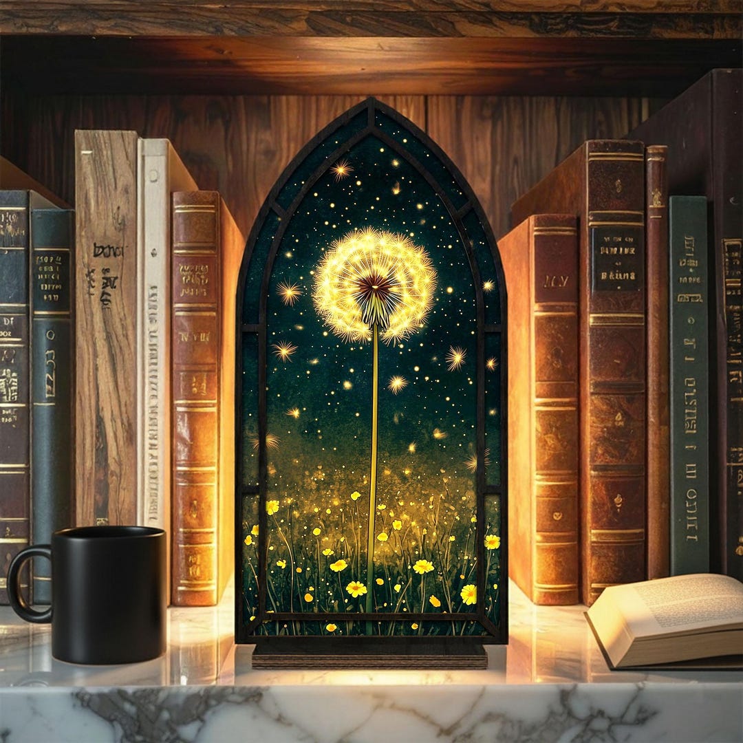Stained Glass Dandelion Book Nook | Gothic Starry Bookshelf Insert - Etsy