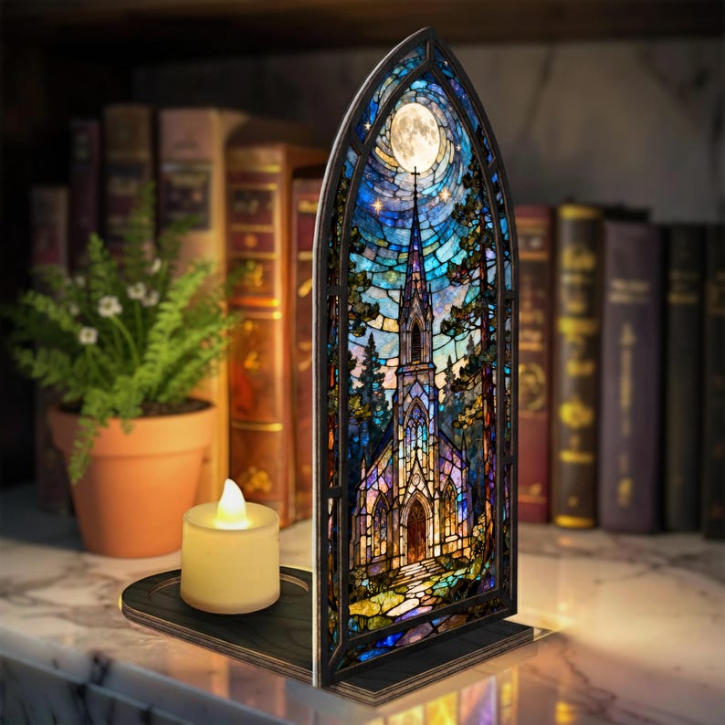 Gothic Church Book Nook, Medieval Cathedral Faux Stained Glass ...