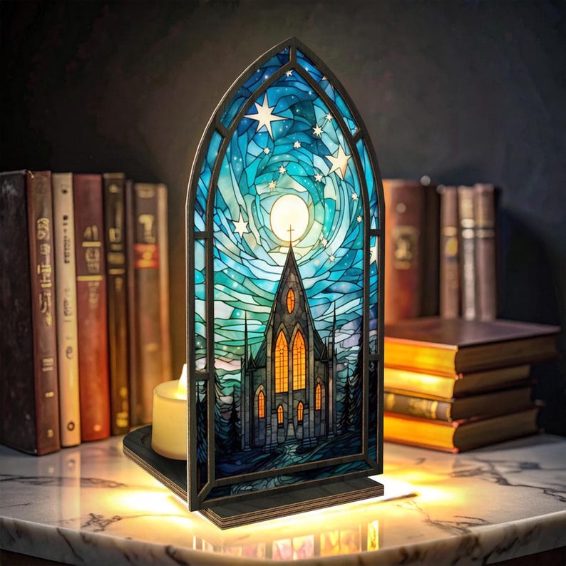 Gothic Church Book Nook Faux Stained Glass Acrylic Bookshelf Decor - Etsy
