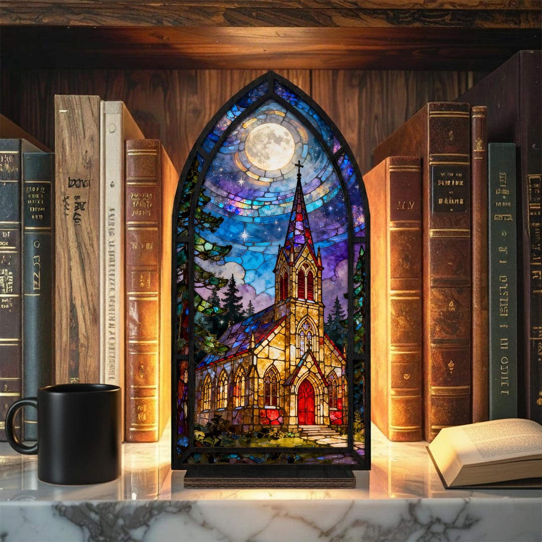 Gothic Church Book Nook, Medieval Cathedral Faux Stained Glass ...