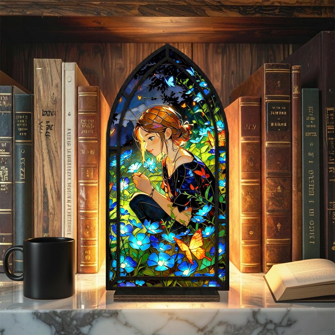 Blue Flower Stained Glass Book Nook, Fantasy Reading Nook Decor - Etsy