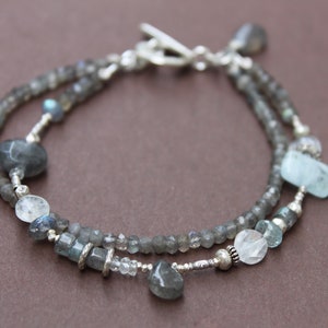 Labradorite Aquamarine Moonstone Hill Tribe Thai Silver Double - Etsy