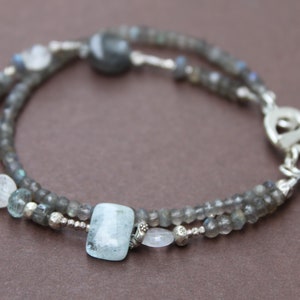 Labradorite Aquamarine Moonstone Hill Tribe Thai Silver Double - Etsy