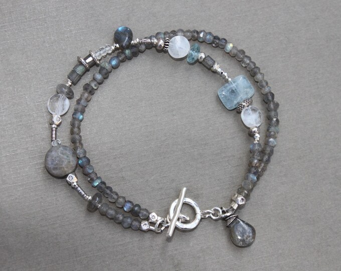 Labradorite Aquamarine Moonstone Hill Tribe Thai Silver Double Strand ...