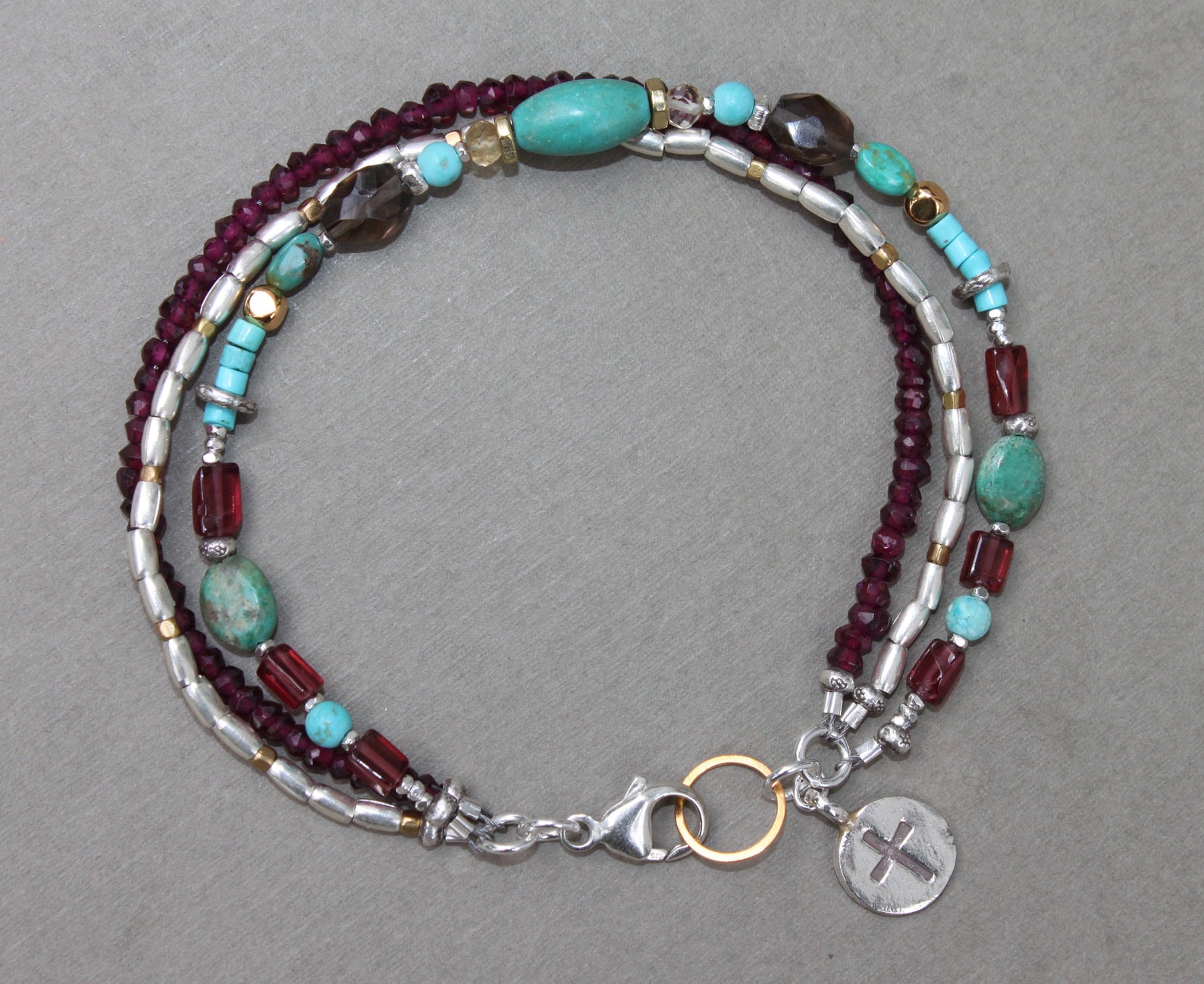 Turquoise Garnet Citrine Hill Tribe Thai Silver Gem Mix Triple - Etsy