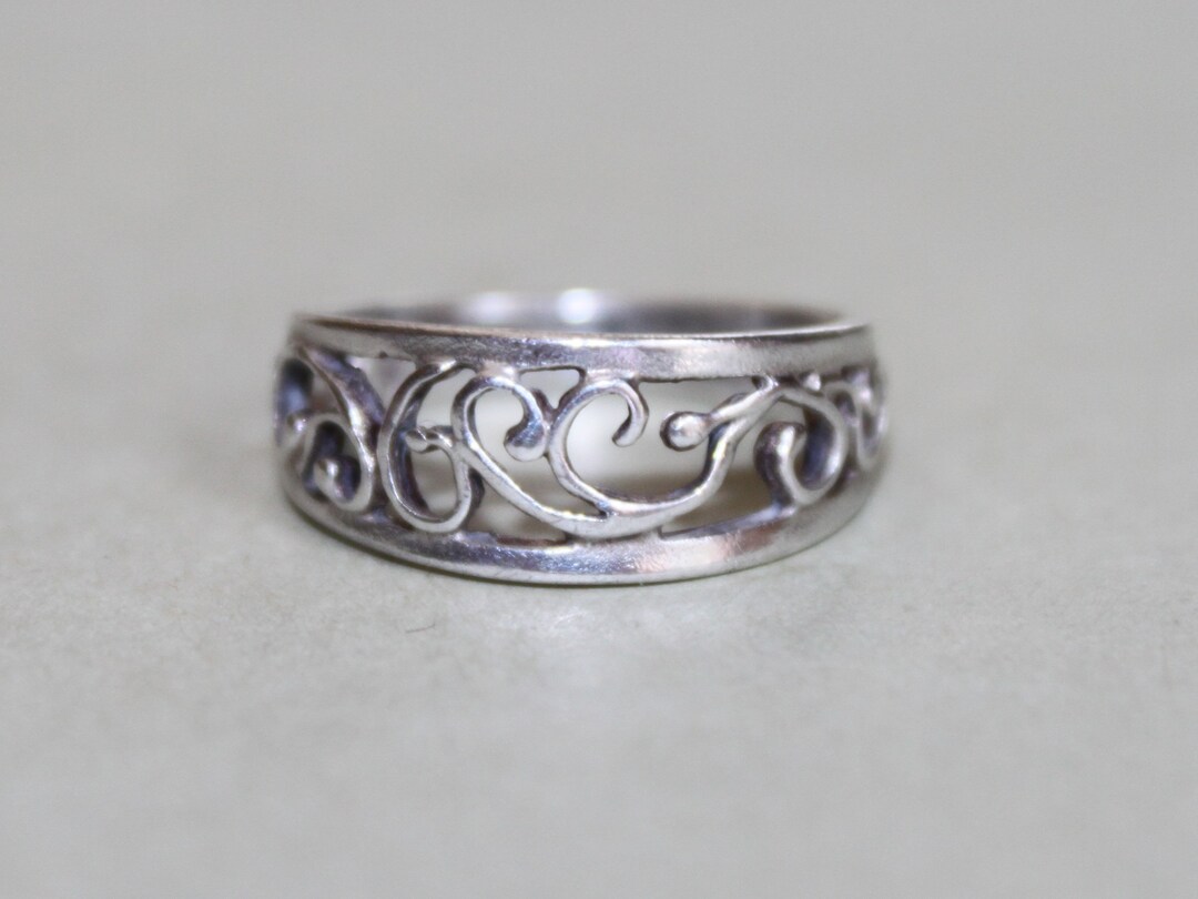 Vintage Cellini Sterling Silver Filigree Vines Scroll Cutout Ring Size ...