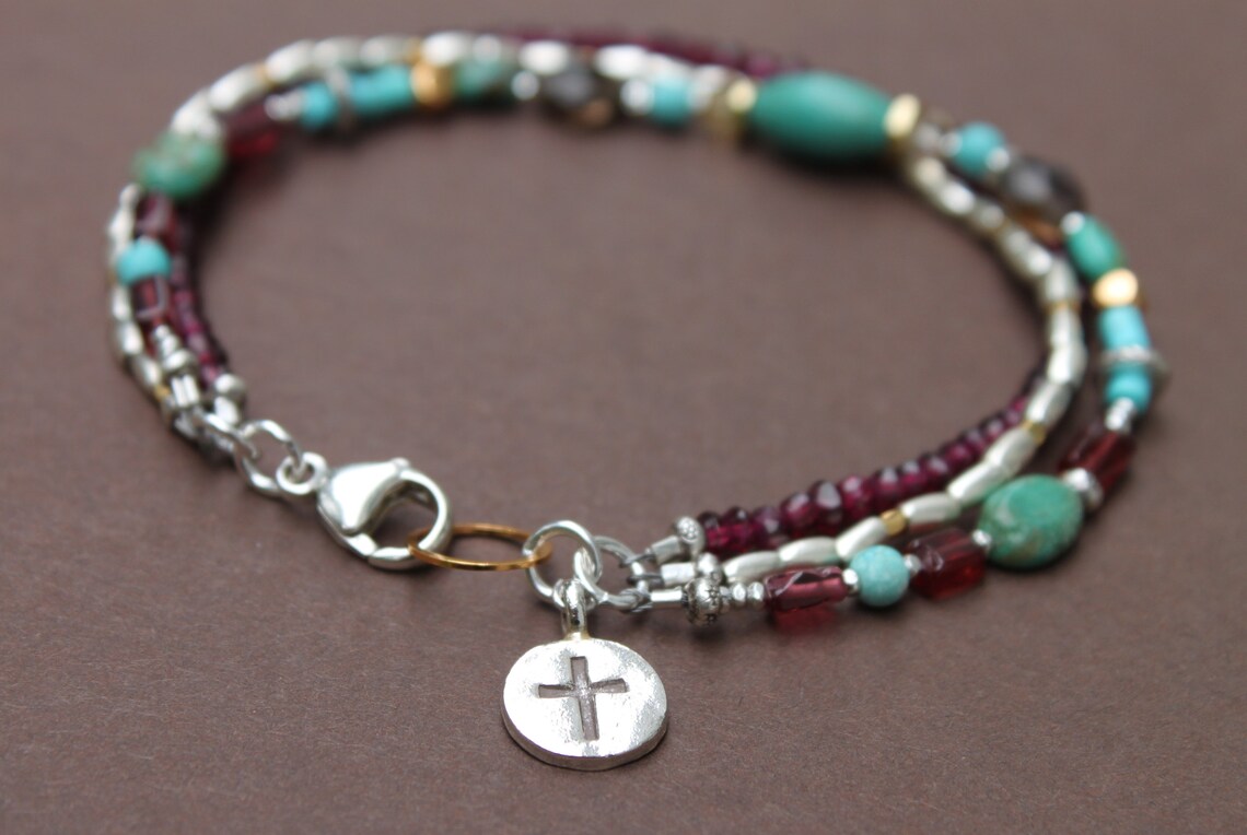 Turquoise Garnet Citrine Hill Tribe Thai Silver Gem Mix Triple - Etsy