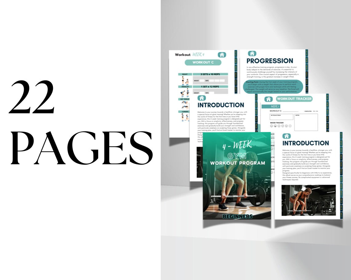 4 Week Gym Workout Program for Beginners, Digital Workout Program ...