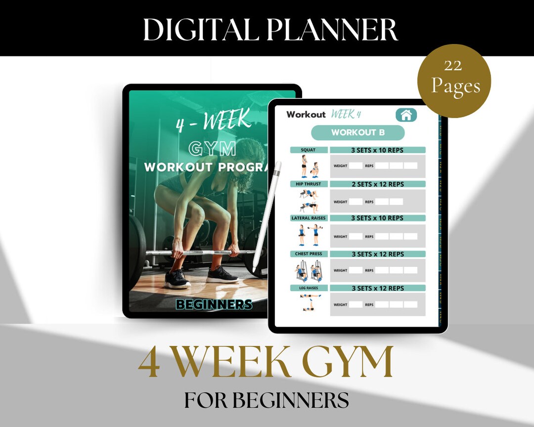 4 Week Gym Workout Program for Beginners, Digital Workout Program ...