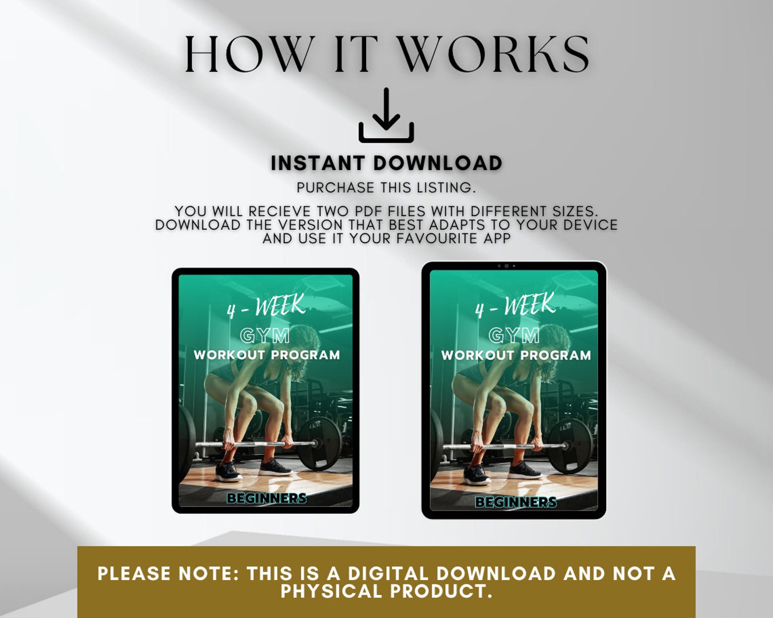 4 Week Gym Workout Program for Beginners, Digital Workout Program ...