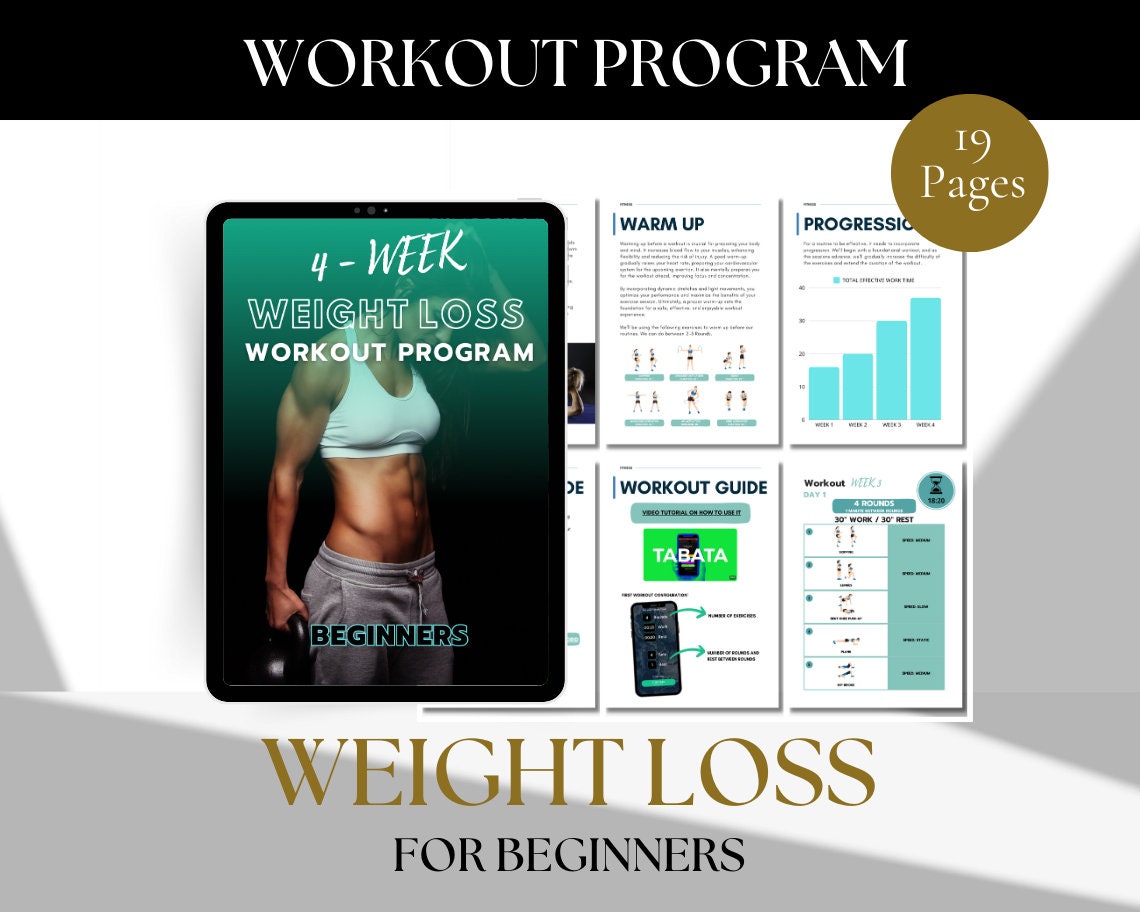 4 Week Weight Loss Plan, Includes Workout Tracker workout Planner Workout Program for Beginners ...
