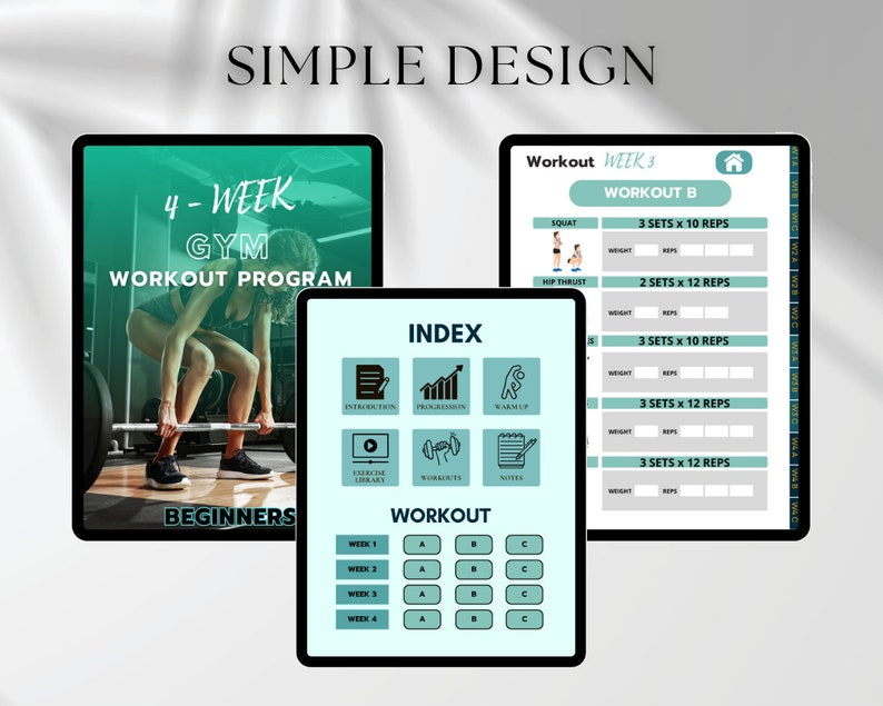 4 Week Gym Workout Program for Beginners, Digital Workout Program ...