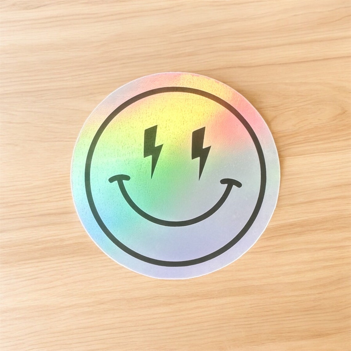 Smiley Face With Lightning Bolt Eyes Edgy Holographic Sticker ...