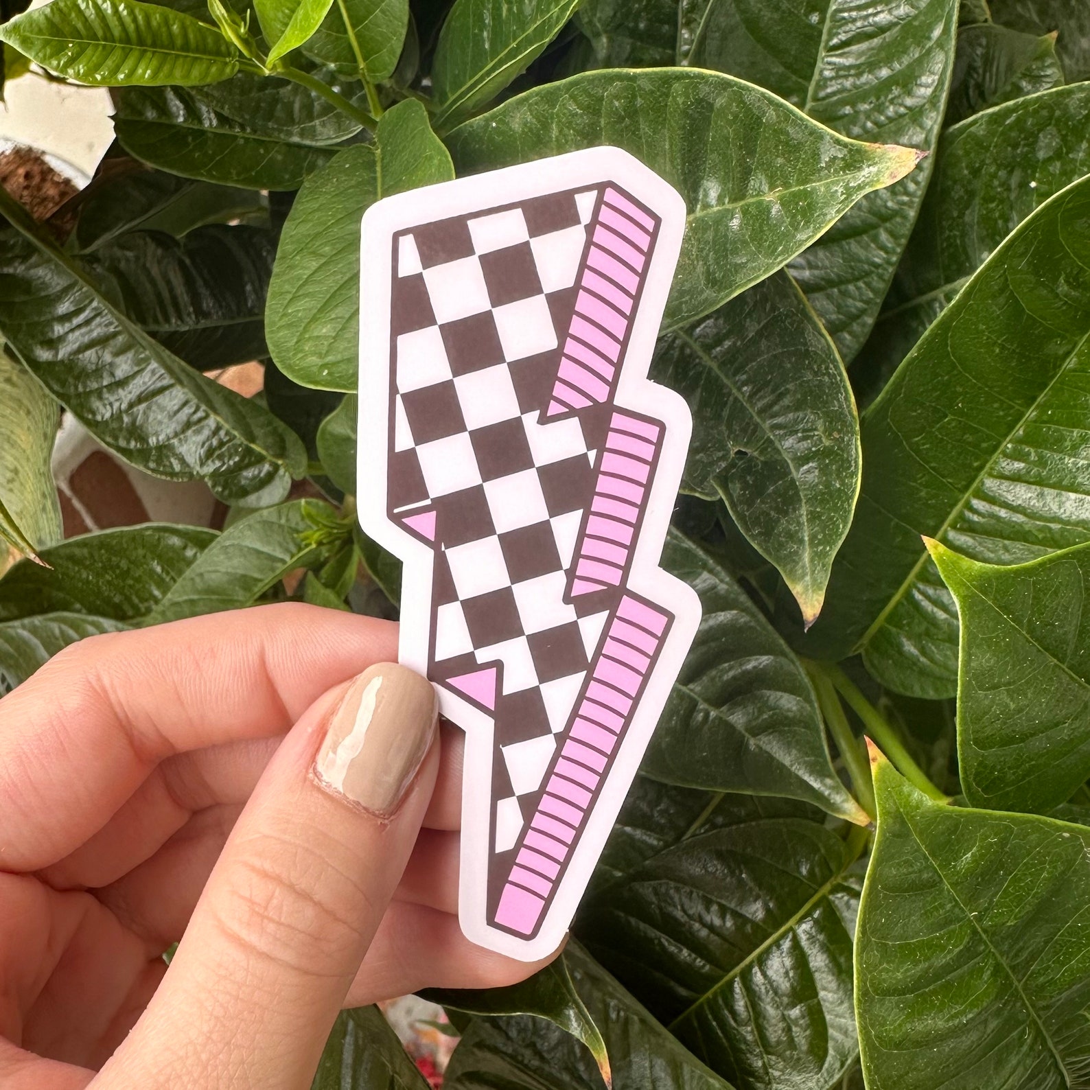 Checker Retro Lightning Bolt Vibrant Color Sticker Waterproof Groovy ...