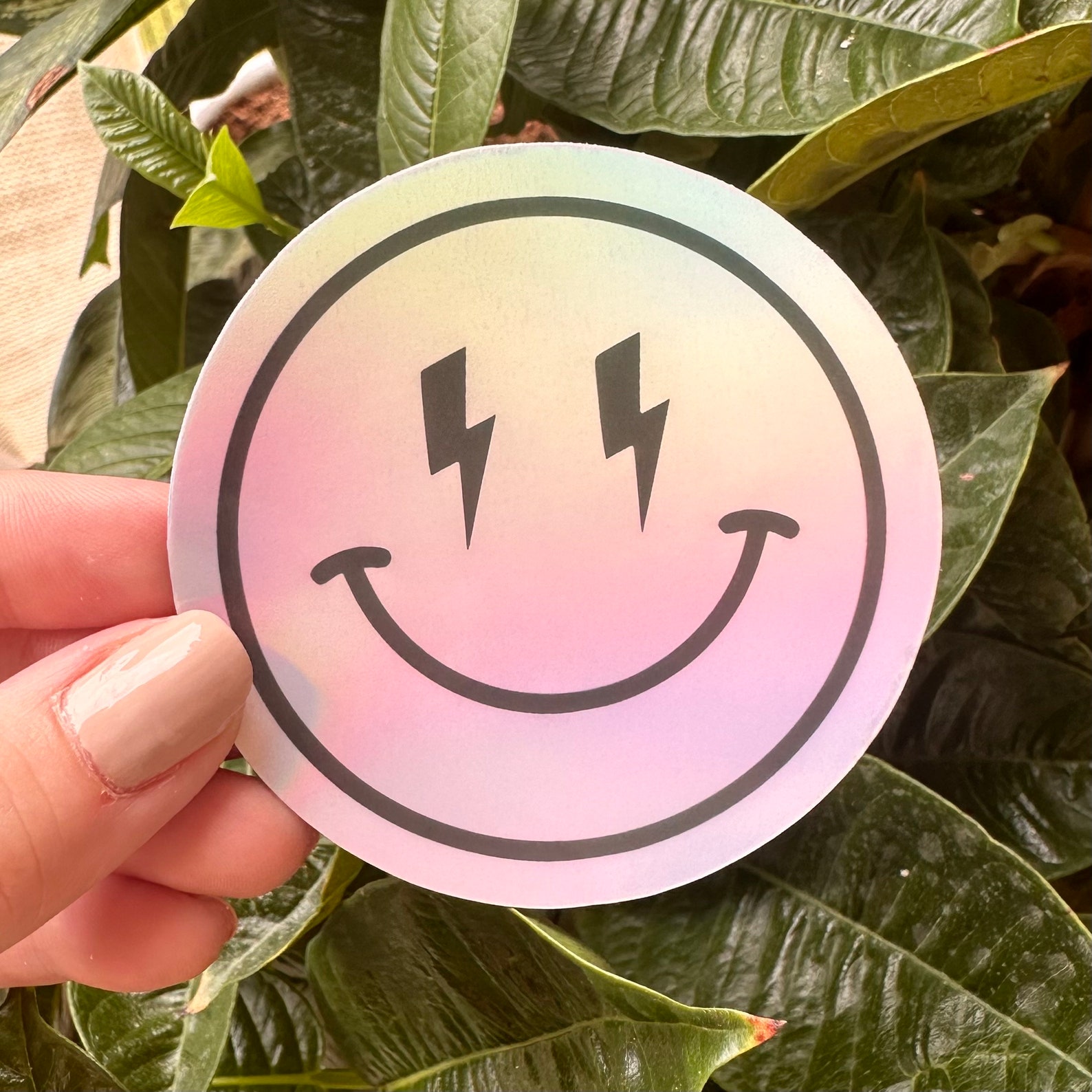 Smiley Face With Lightning Bolt Eyes Edgy Holographic Sticker ...