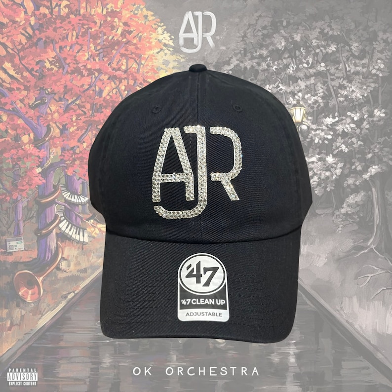 AJR Rhinestoned Baseball Hat-black • Custom Handmade Adjustable Sport ...
