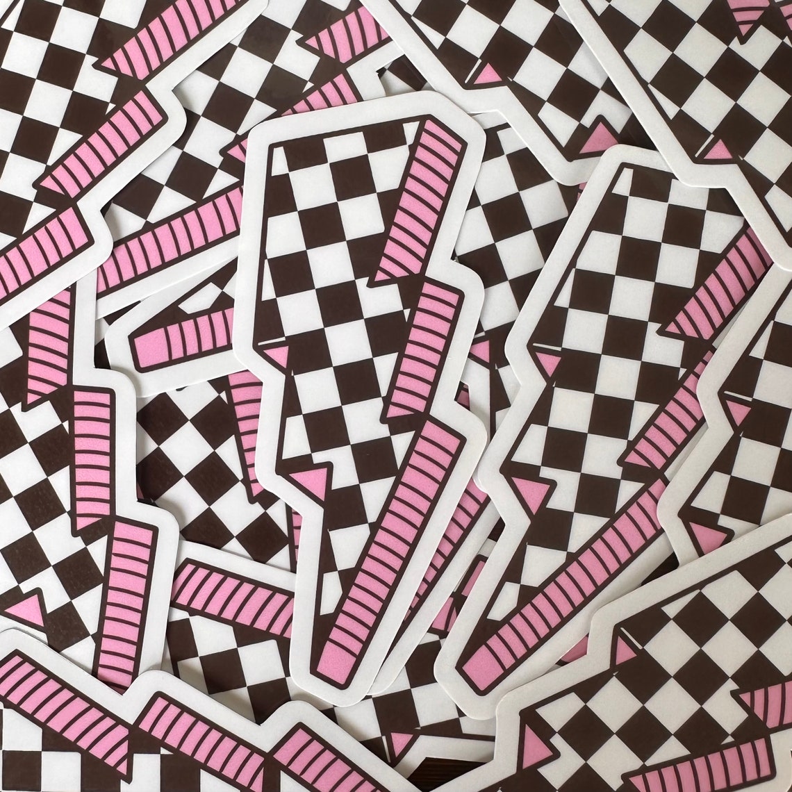 Checker Retro Lightning Bolt Vibrant Color Sticker Waterproof Groovy ...