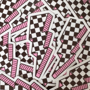 Checker Retro Lightning Bolt Vibrant Color Sticker Waterproof Groovy ...
