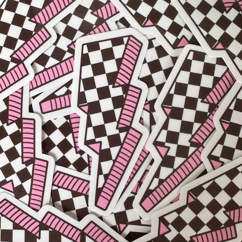 Checker Retro Lightning Bolt Vibrant Color Sticker Waterproof Groovy ...