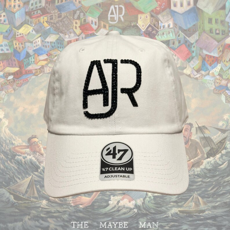 AJR Rhinestoned Baseball Hat-white Custom Handmade Adjustable Sport Cap ...