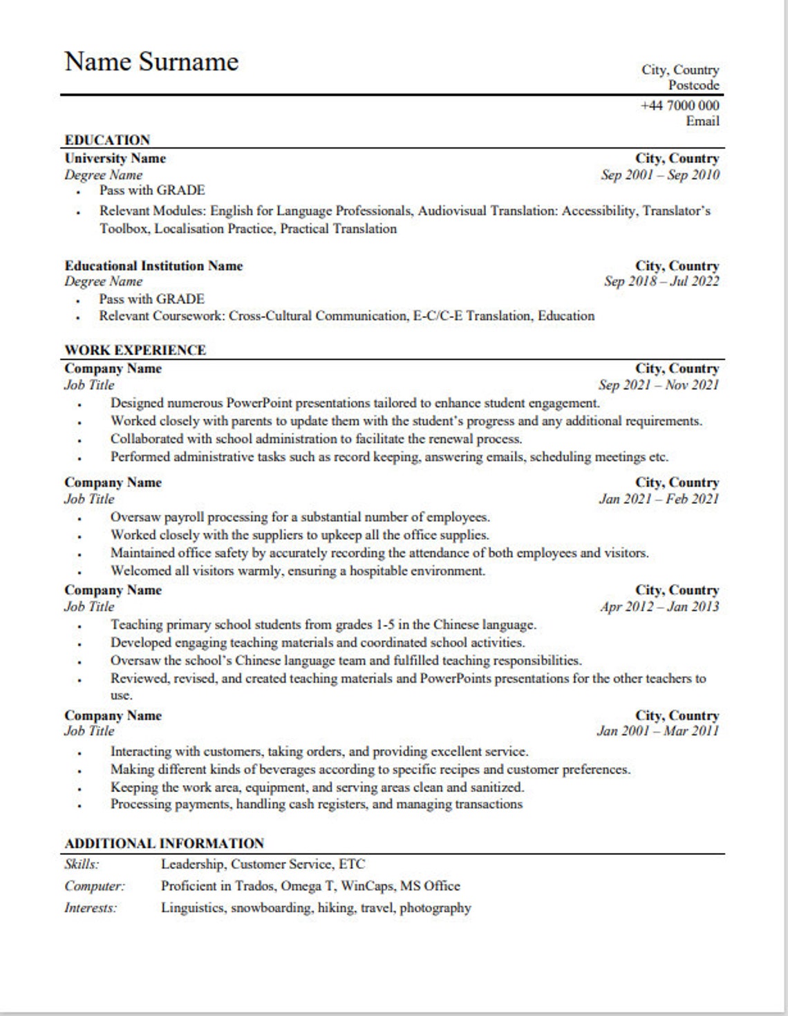 Easy to Edit Professional UK Style Cv/resume Template (ATS Friendly) - Etsy