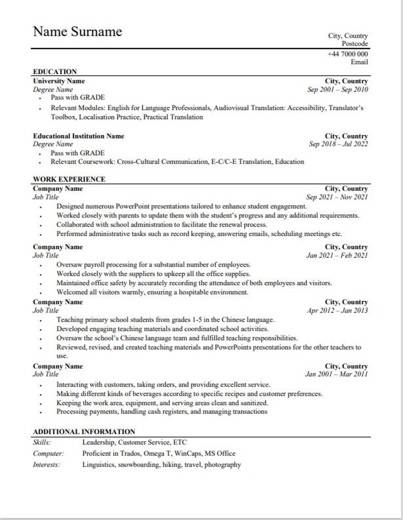 Easy to Edit Professional UK Style Cv/resume Template (ATS Friendly) - Etsy