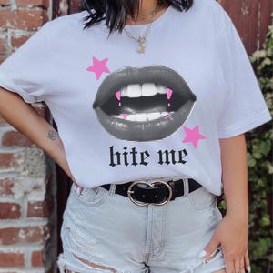 Retro Vampire Bite Me Halloween Y2k Tee Y2k Shirt Vintage Halloween Tee ...