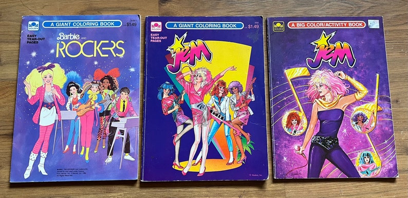 Vintage 1986 Barbie and the Rockers and Jem Golden Coloring Book, Lot ...