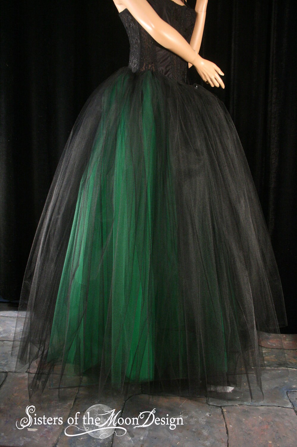 Gothic Floor Length Adult Tulle Tutu Skirt Green Black Extra Puffy ...