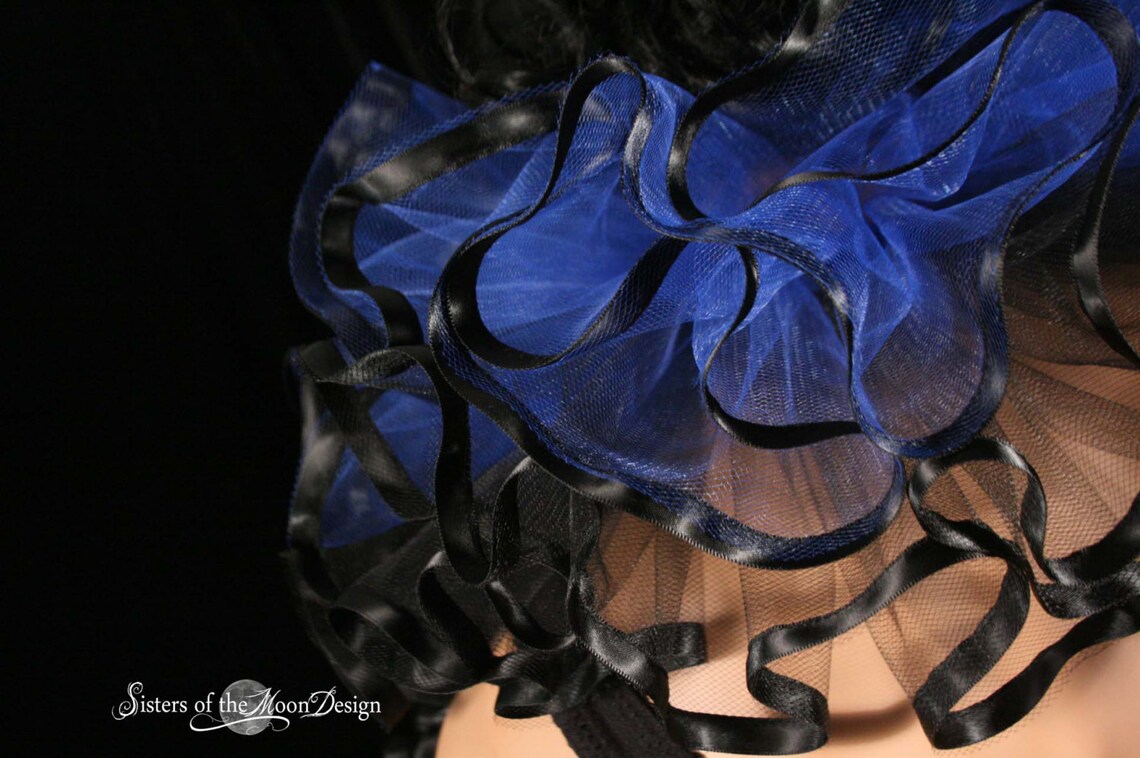 Royal Tulle Boa Tie on Shoulder Shrug Wrap Blue Black Trimmed - Etsy