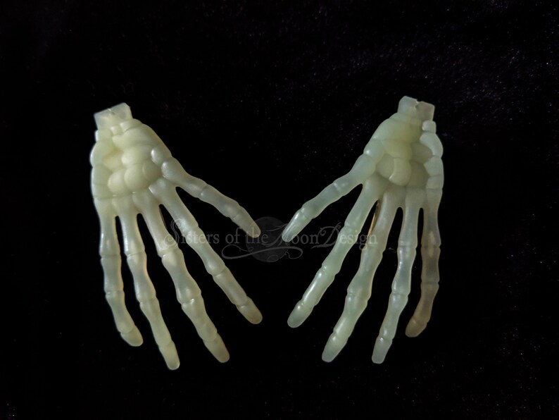 Glow in the Dark Skeleton Hand Hair Clips Barrette Pair Spooky Gothic ...