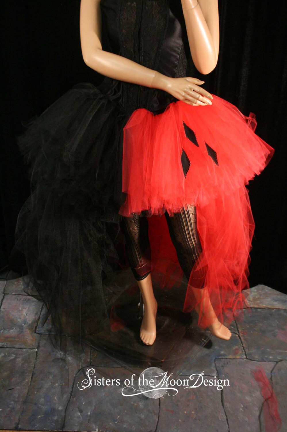 Harley Tutu Tulle Skirt High Low Red Black Half & Half Cosplay | Etsy