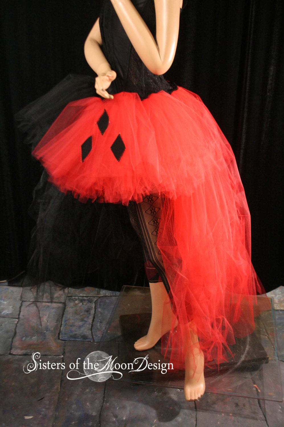 Harley Tutu Tulle Skirt High Low Red Black Half & Half Cosplay | Etsy