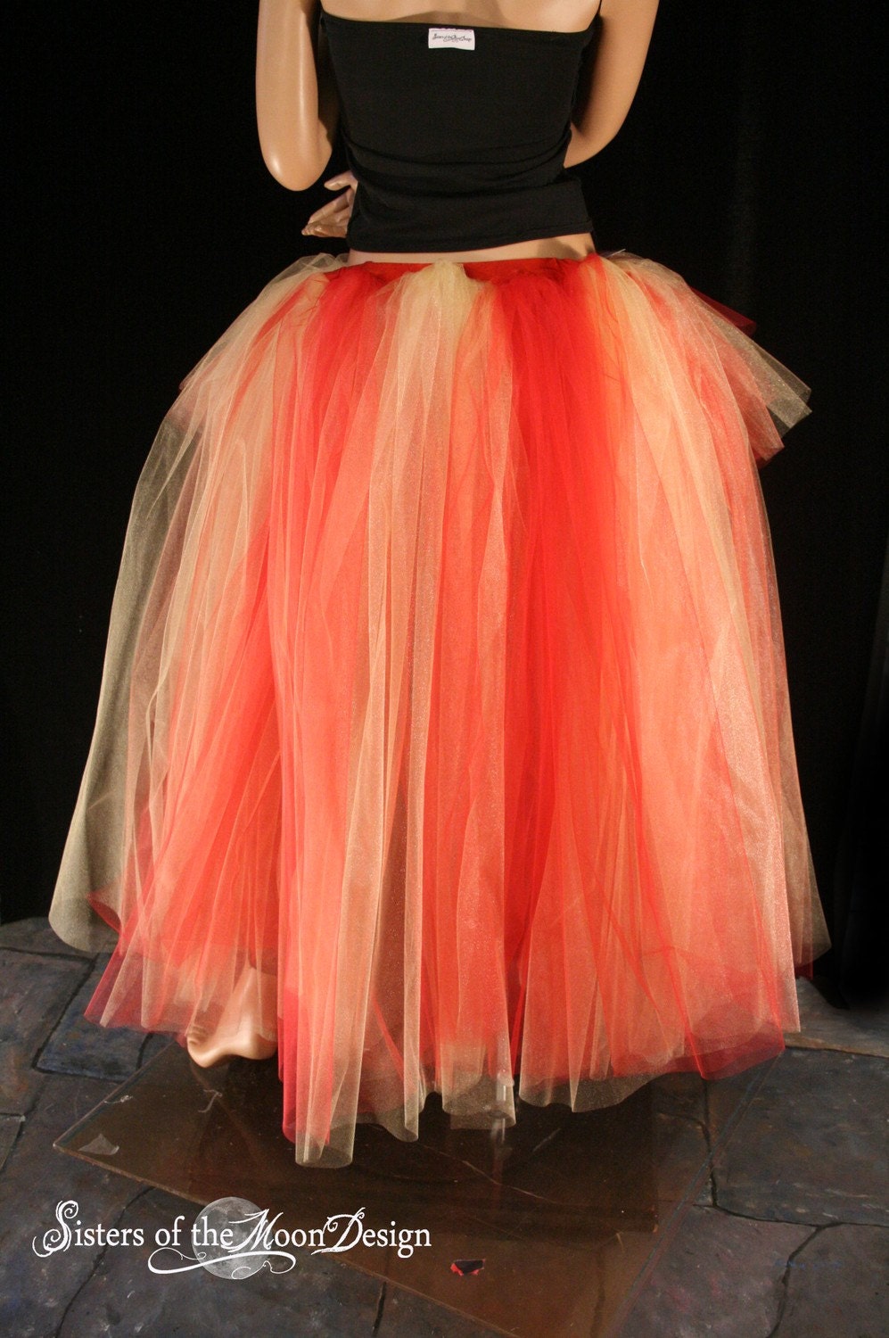 Phoenix Flame High Low Tulle Skirt Fire Dancer Tutu Red Gold - Etsy