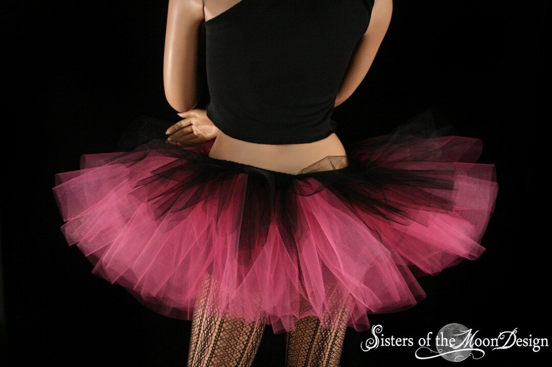 Tulle Tutu Skirt Layered Two Tone Gothic Dance Adult Black Hot Pink ...