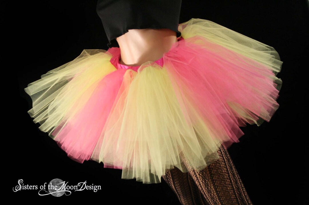 Yellow Pink Adult Tutu Skirt Striped Three Layer Poofy Tutu Sizes XS ...