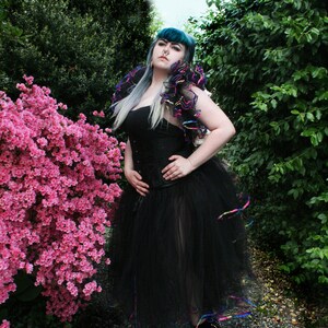 Black Rainbow Tulle Skirt Adult Tutu Floor Length Petticoat Gothic Goth ...