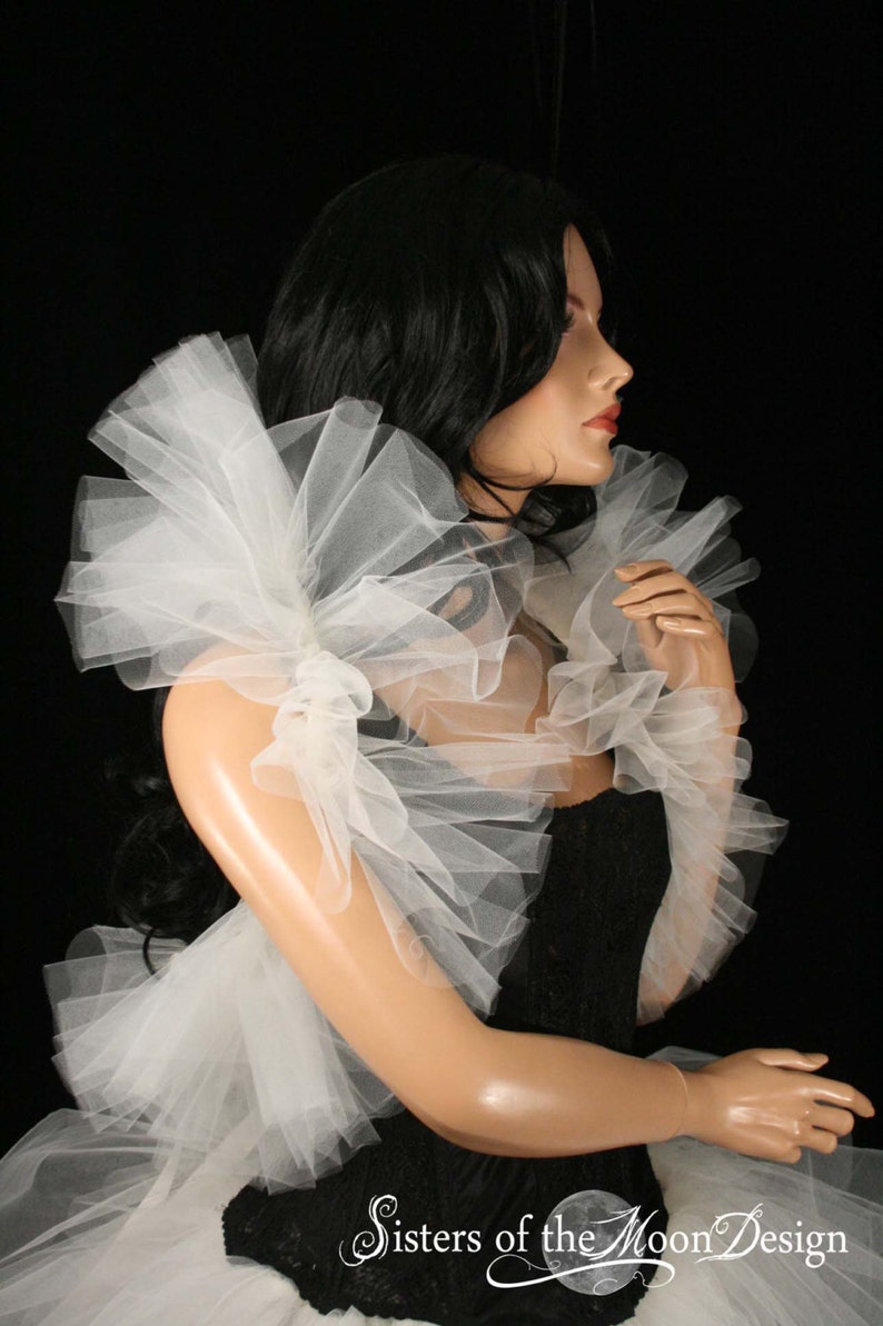 Ivory Bridal Tulle Boa Tie on Shoulder Shrug Wrap Victorian Formal ...