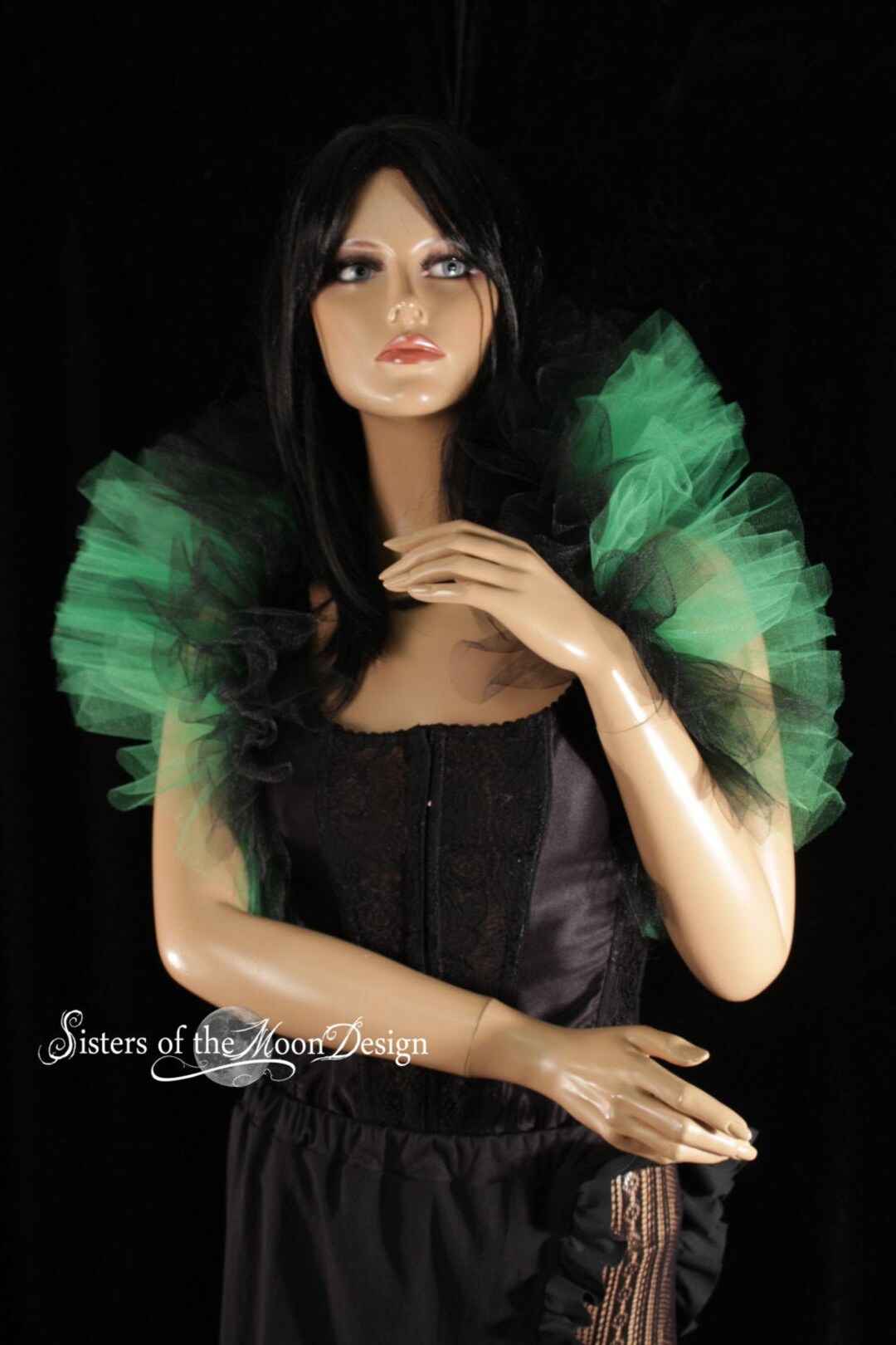 Black Green Tulle Boa Shrug Wrap Ribbon Tied Goth Burlesque Dance ...