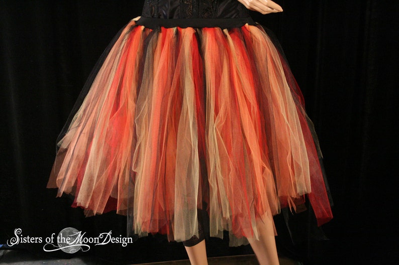 Flame Tulle Skirt Adult Tutu Streamer Knee Length Red Black - Etsy