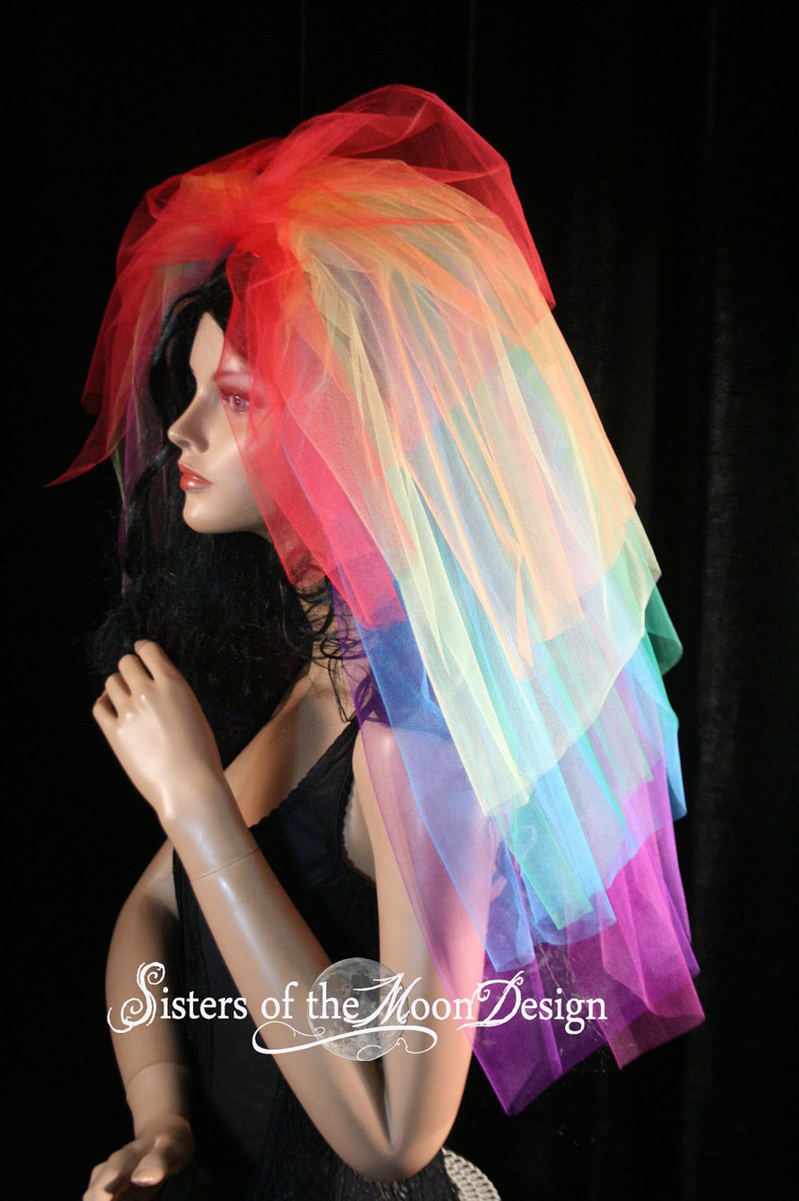 Rainbow Wedding Veil Bridal Hair Piece Layered Heaven Pride Halloween ...