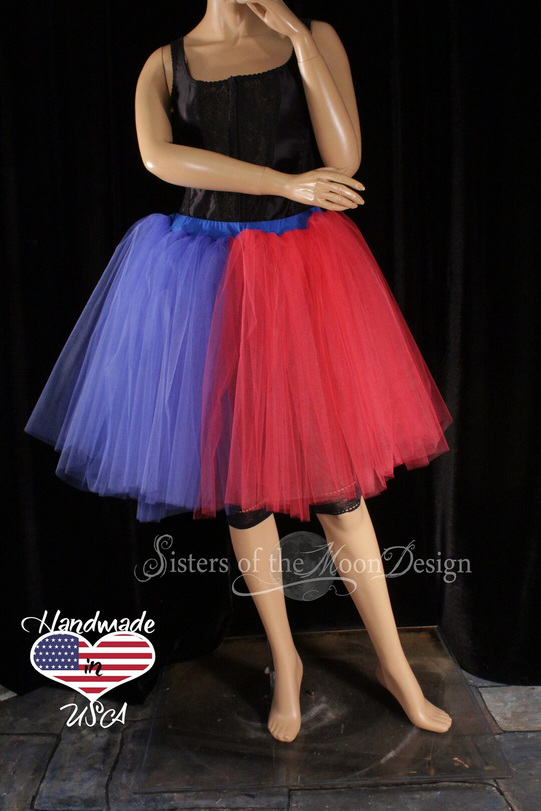 Half Red Half Blue Tulle Skirt Adult Tutu Knee Length Petticoat Harley ...