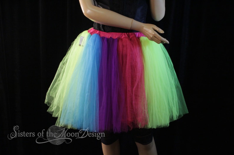 Neon Rainbow Tutu Tulle Skirt Knee Length Pride Dance Costume Carnival ...