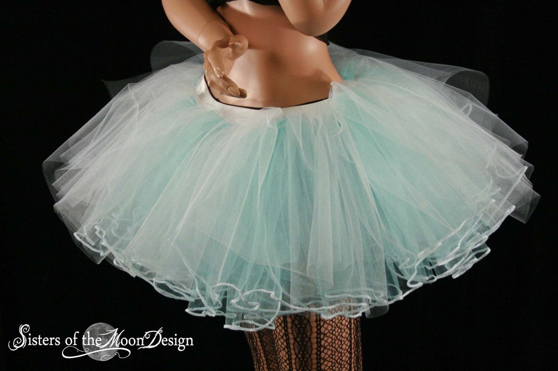 UV White Aqua Adult Tutu Tulle Skirt Three Layer Trimmed Sizes XS ...