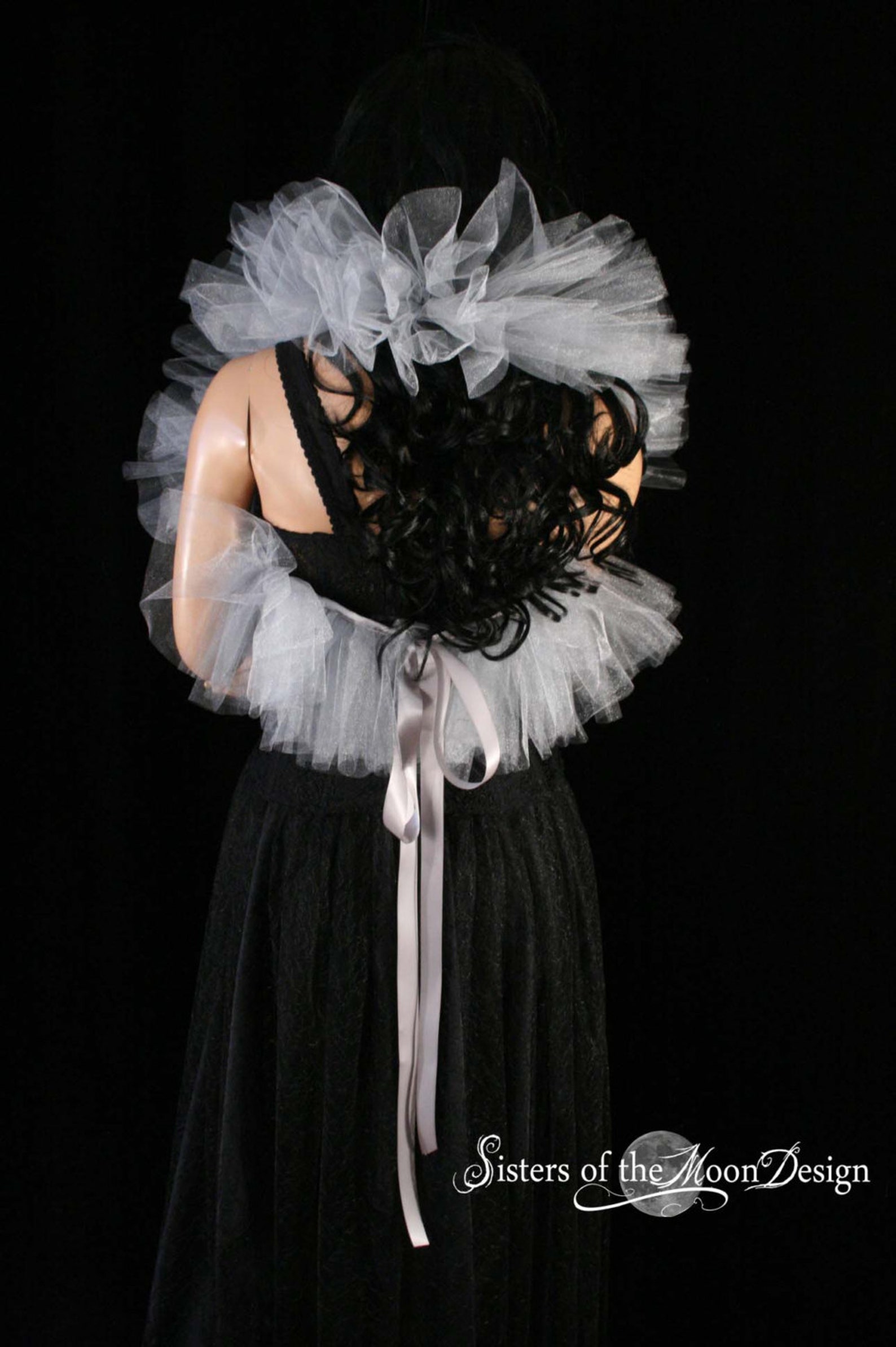 Tulle Boa Tie on Shoulder Shrug Wrap Silver Iridescent Formal Wear ...