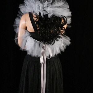 Tulle Boa Tie on Shoulder Shrug Wrap Silver Iridescent Formal Wear ...