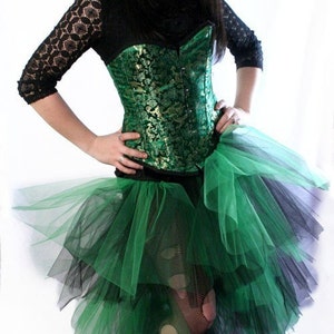 Gothic Flamenco Skirt Black Green Tulle Slit Skirt Bustle Tango Dance ...