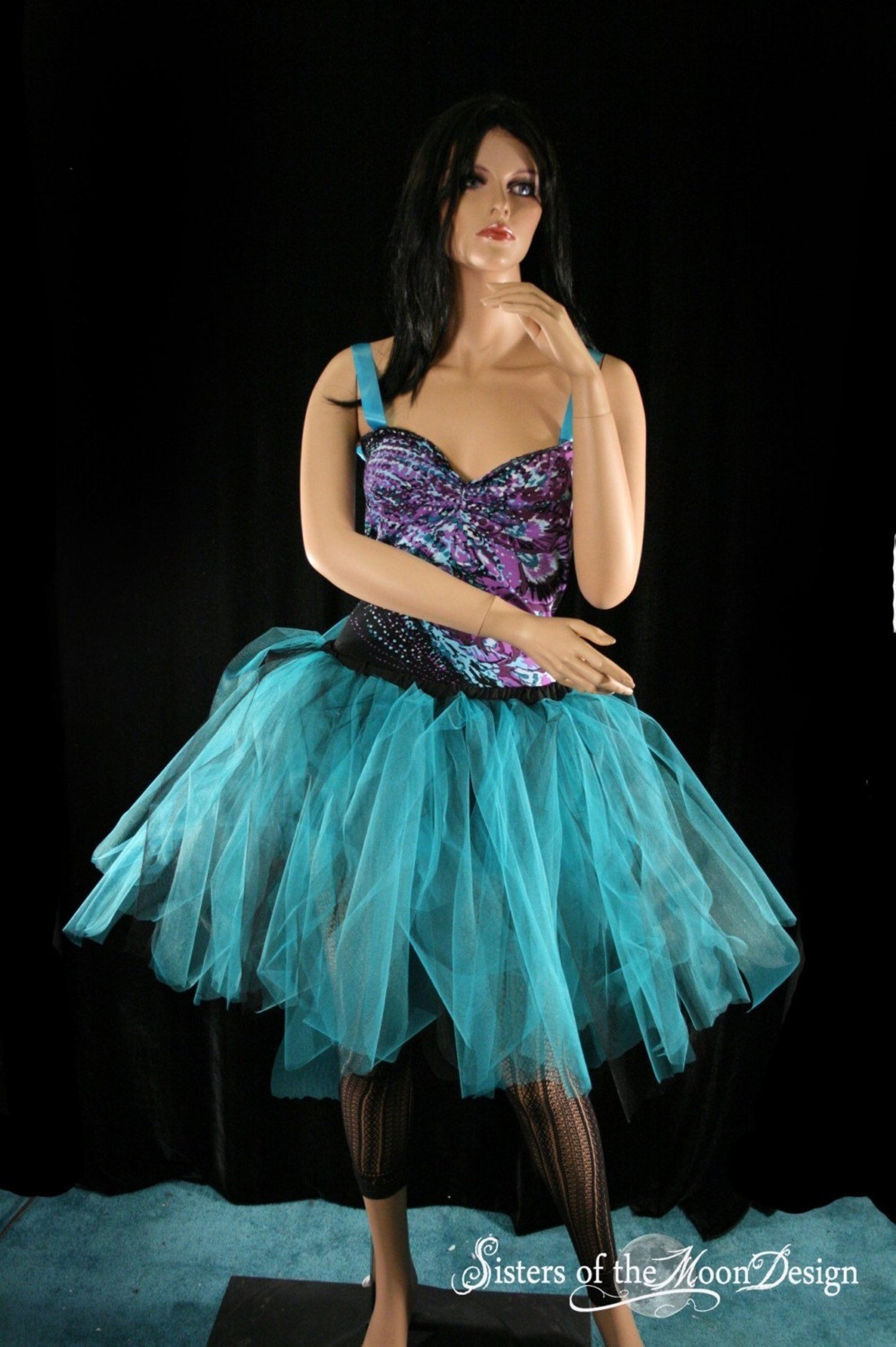 Turquoise Black Adult Tutu Tulle Skirt Streamer Style Knee - Etsy